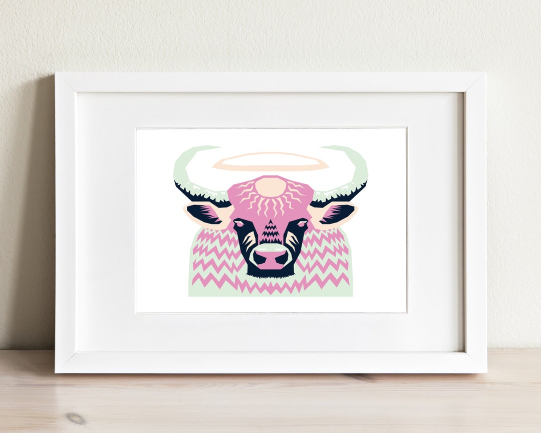 Taurus Bull Zodiac Sign Artwork Pink Bull Art Astrology Sign Artwork ...