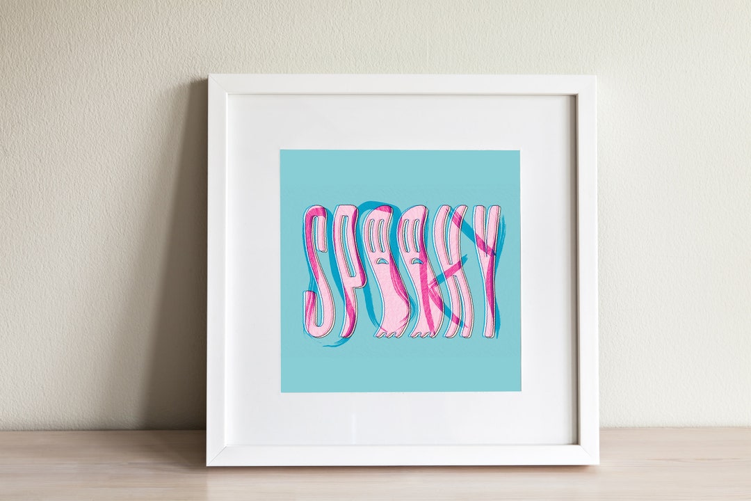 Spooky Ook Ghost Art Print Cute Pink and Blue Ghost Typographic Wall ...