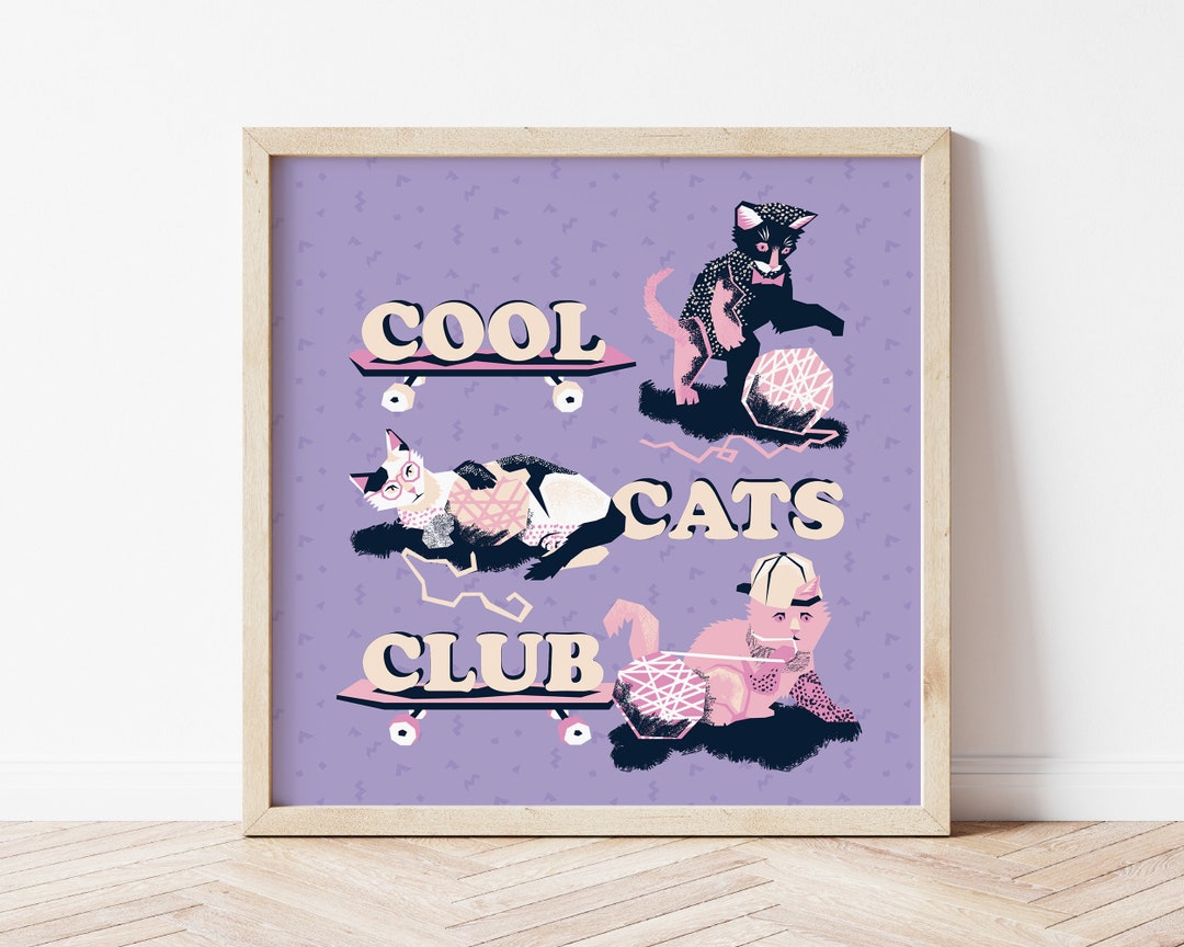 Cool Cat Club ilustración gato dibujo divertido gato arte 90s gatos ...