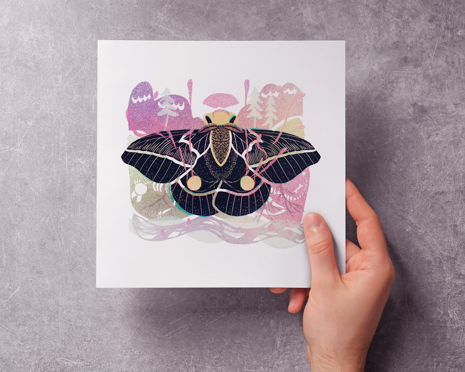 Moth Screen Print Digital Drawing Woodcut Print Art Digital ...