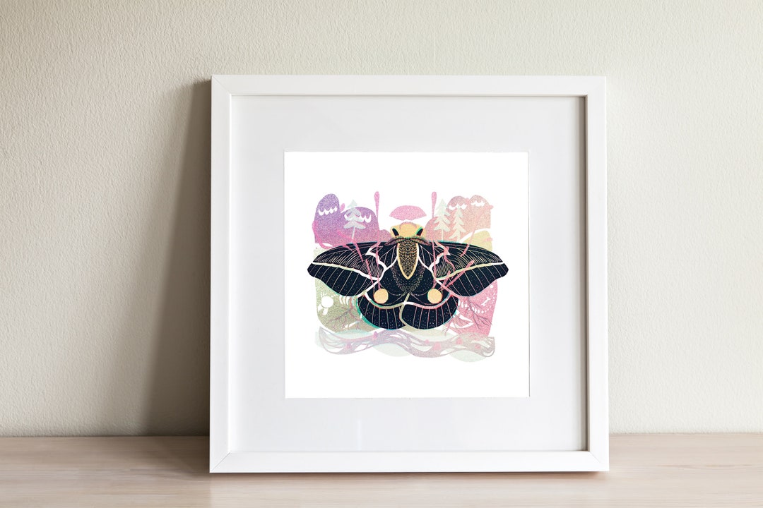 Moth Screen Print Digital Drawing Woodcut Print Art Digital ...
