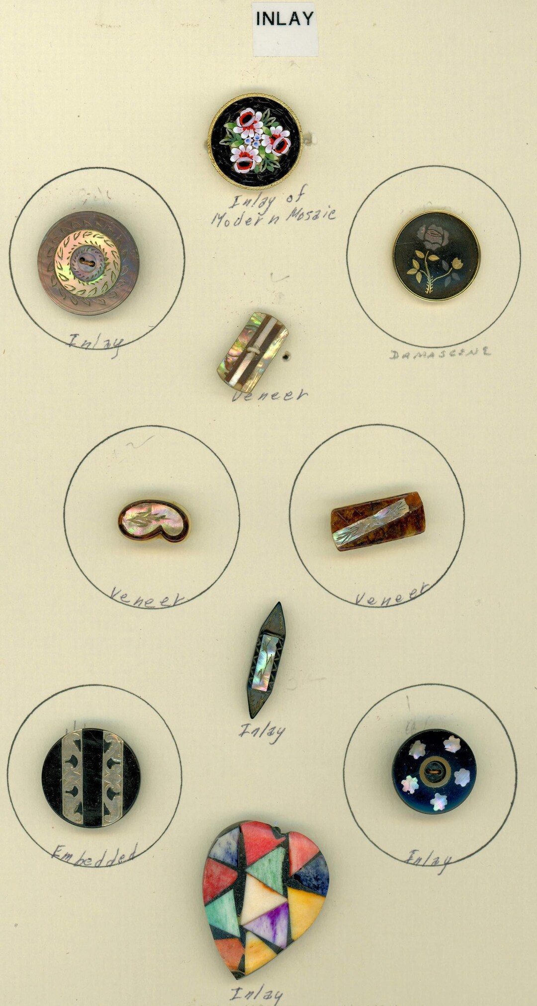 Special Inlay Card of 10 Buttons Some Veneers Embedded Old Damascene ...