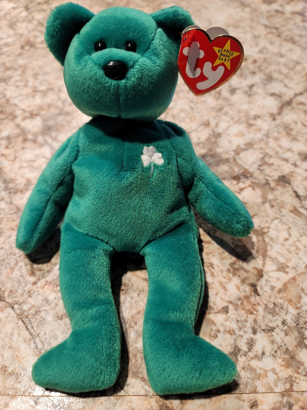 RARE Mint Ty Erin Irish Green Beanie Baby Bear W Shamrock 8 " Polyester & PVC Pellets March 17 ...