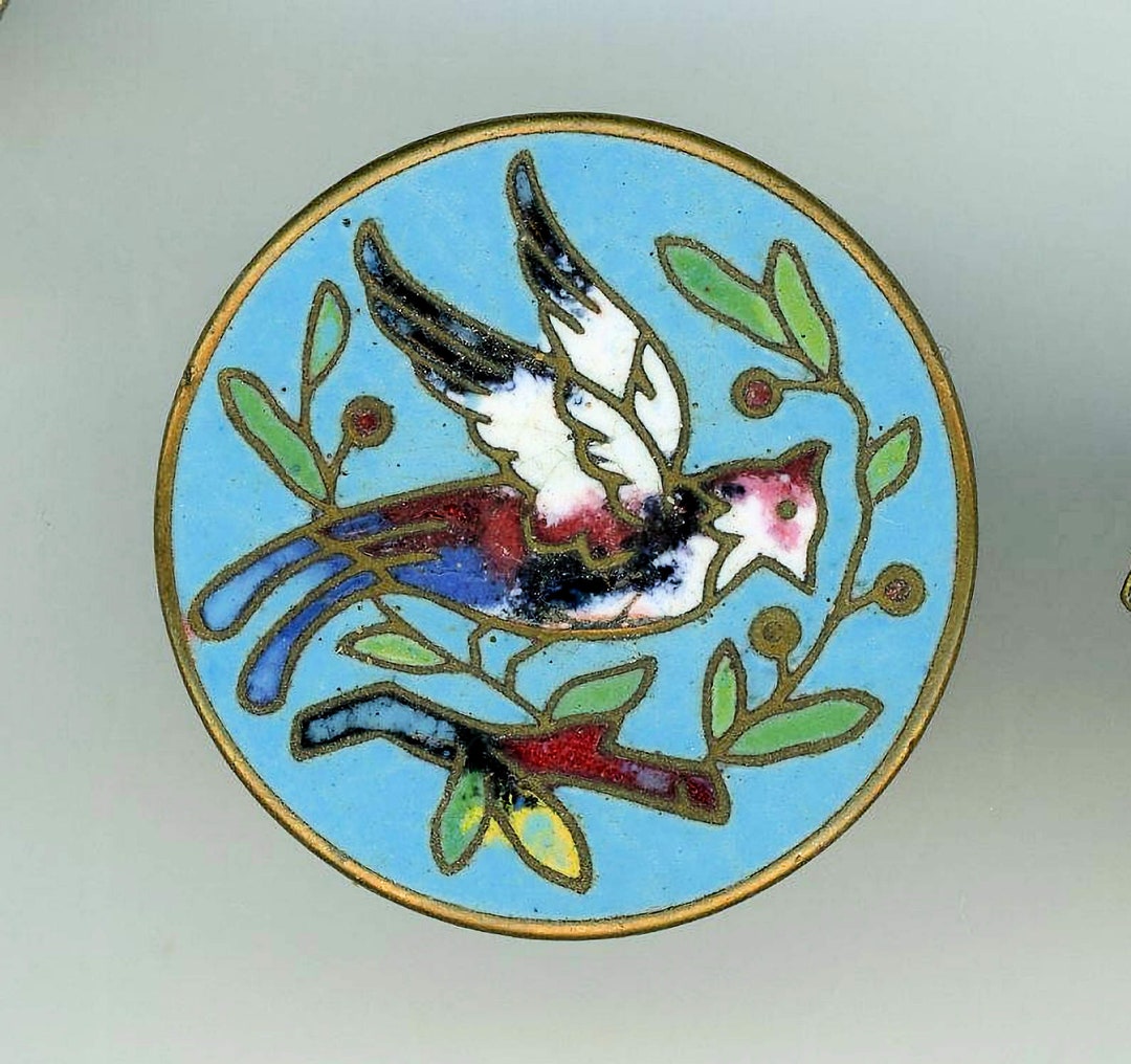 STUD Bird on Branch W Vines and Berries Colorful Enamel Stud Not a ...