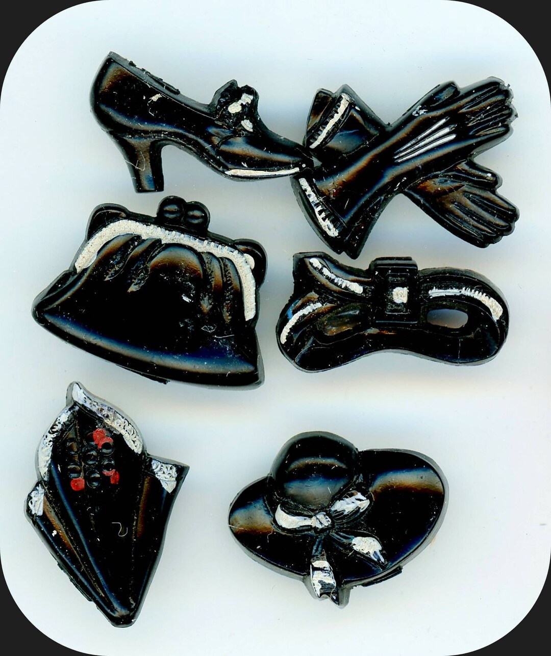 Fabulous Set of 6 Goofy, Realistic Ladies Travel Items Hard Black ...