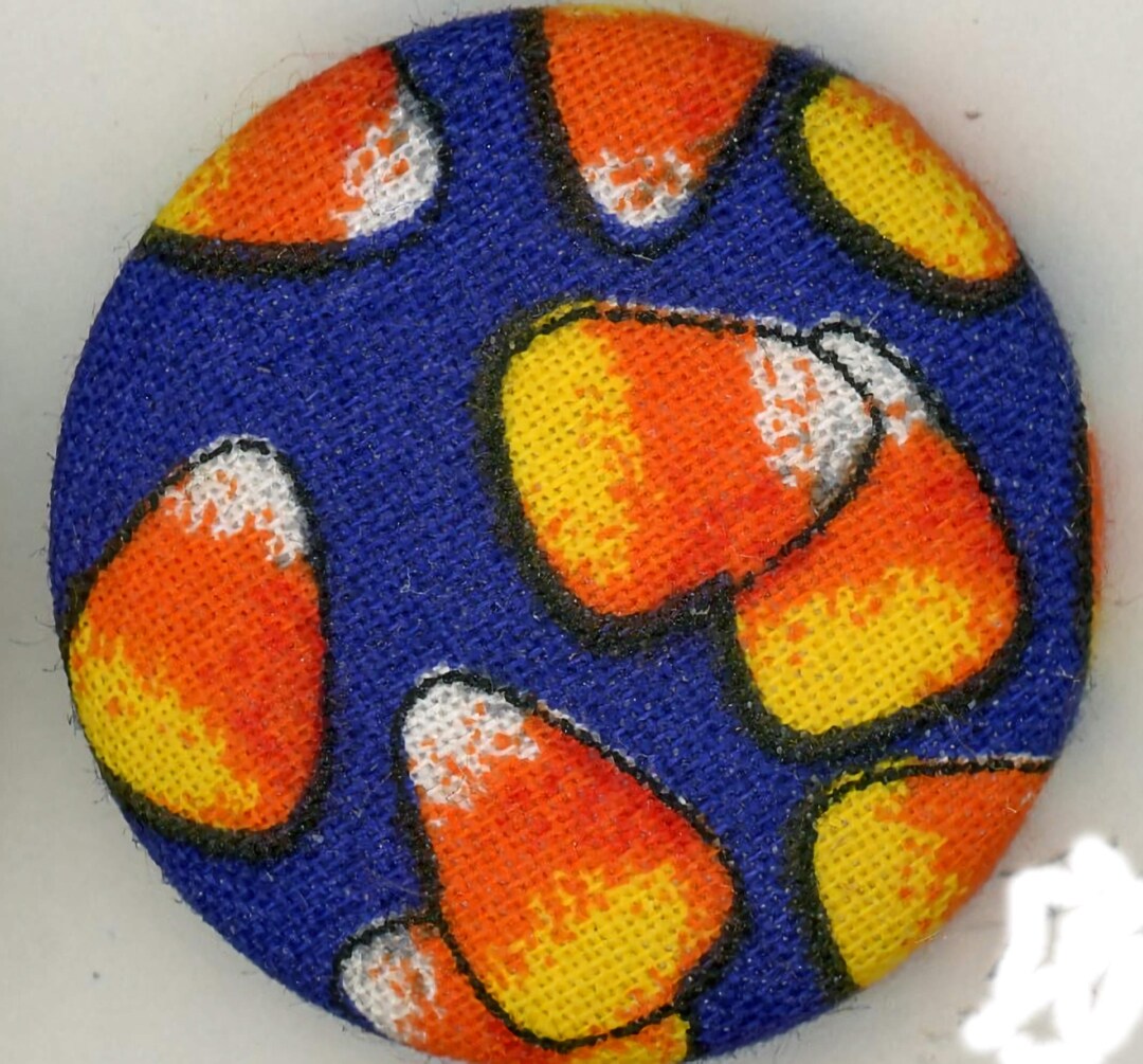 Gorgeous Candy Corn Button for Halloween Deep Blue Background Fabric by ...