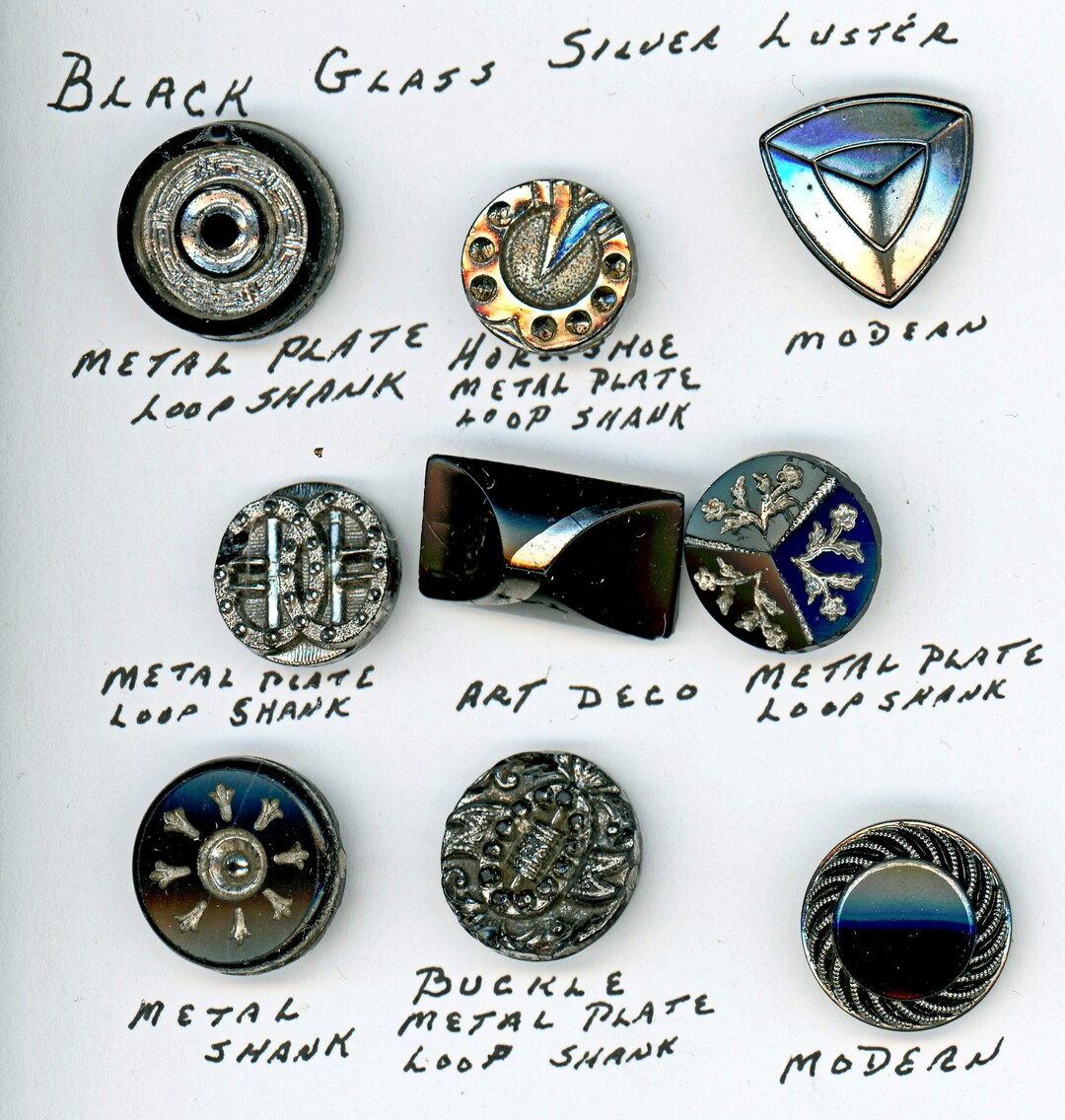 9 FAB Black Glass Buttons W Silver Luster Buckles,triad Wheel Spiral ...