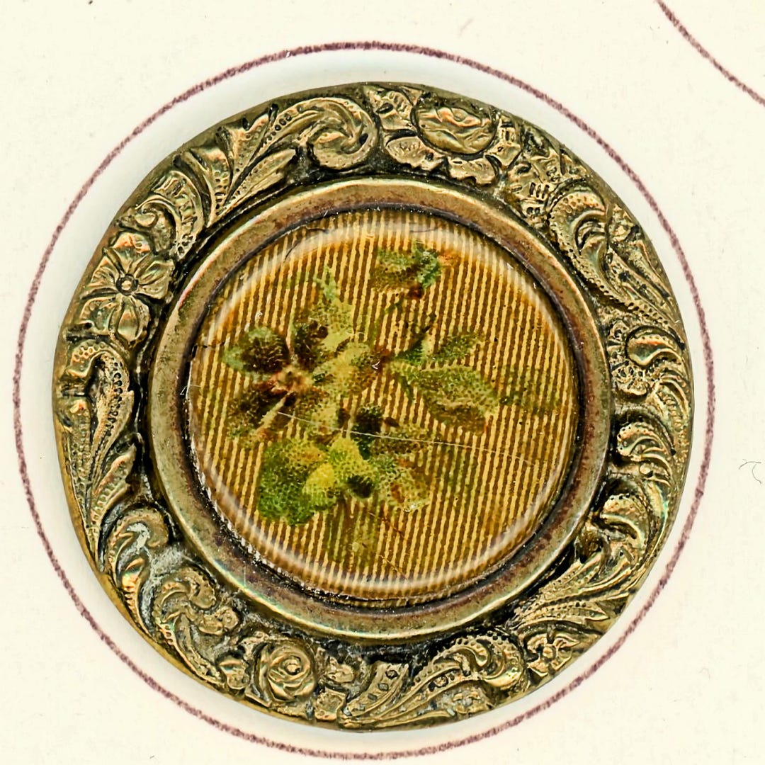 Antique Lithograph Button of Pansies, Violets Under Slightly Darkened ...