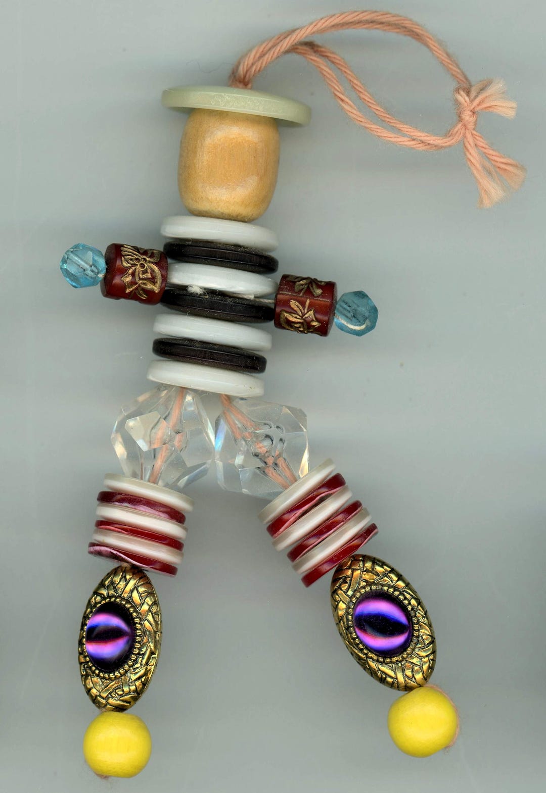 Adorable Button Buddy Doll W Wood Face Lots of Colorful Buttons and ...