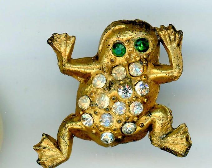Vintage Realistic Frog Button With Lots of Clear Pastes and Green Paste ...
