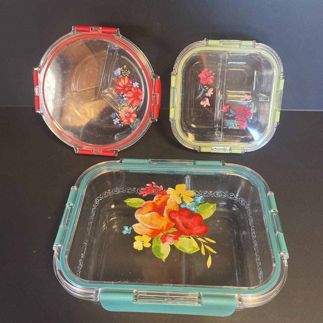 The Pioneer Woman Glass Food Storage Containers Divided Wildflower ...