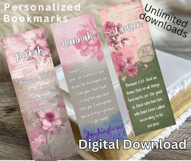 Personalized Printable Scripture Bookmarks Instant Download PDF JPG PNG ...