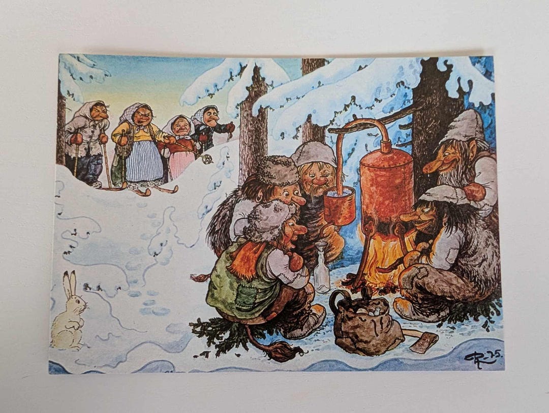 Vintage Rolf Lidberg Christmas Troll Postcard - God Jul Swedish Trolls ...