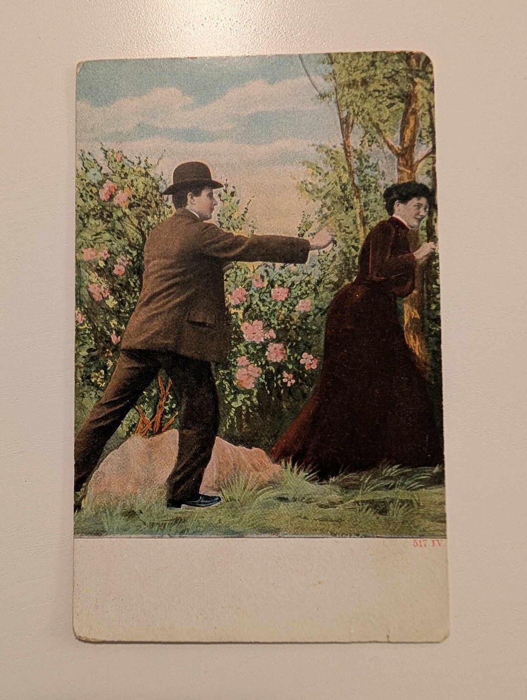 Antique Comic Postcard 1900s Man Chasing Woman in Garden – Vintage ...