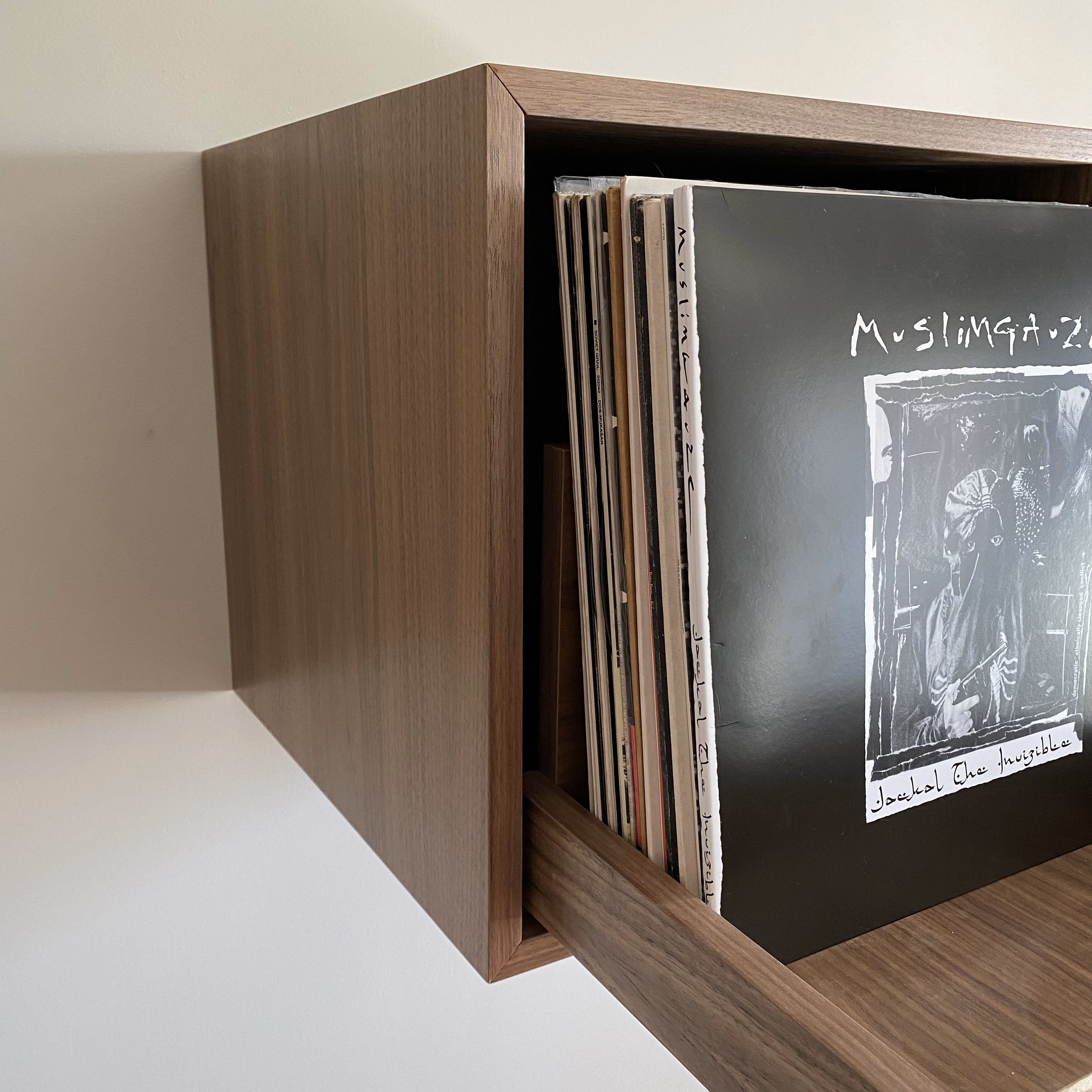 Floating Vinyl Record Storage With Drawer Wood Vinyl Records Storage ...