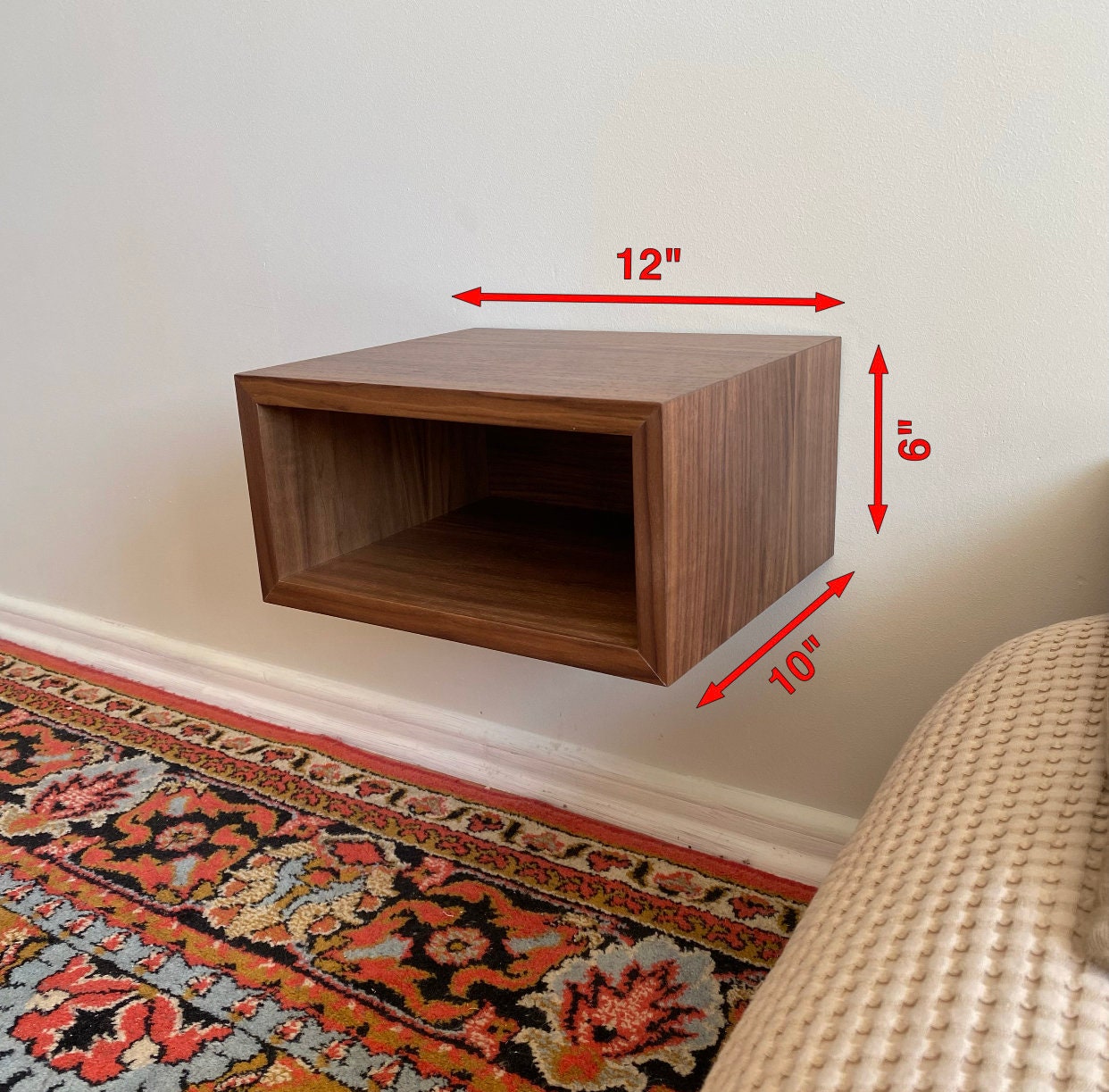 Floating Modern Nightstand Mid Century Modern Bedside Table in Walnut ...