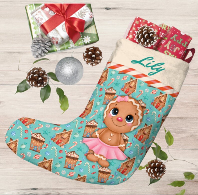 Personalized Large Fleece Gingerbread Stocking - Gingerbread House and ...