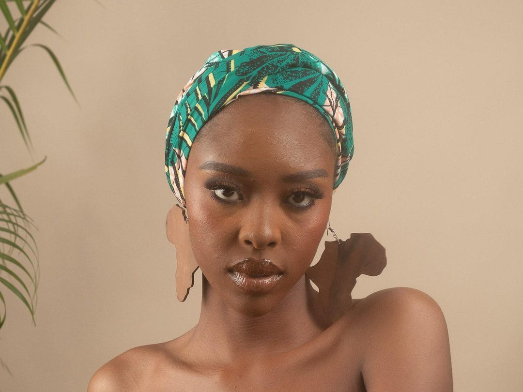 RAYOWA African Print Floral Head Wrap - Green, Yellow - African Hair ...