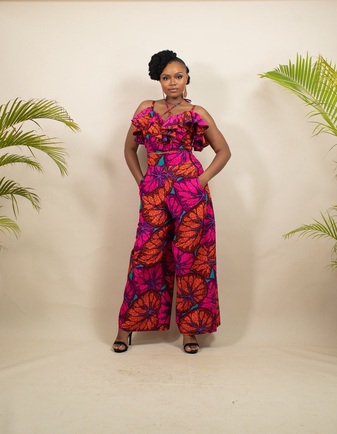 ZURI African Print off Shoulder Top & Trousers Set African Clothing for ...