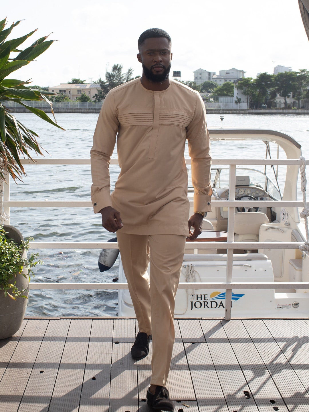KHALID African Ankara Cream Trouser Suit | Mens African Clothing ...