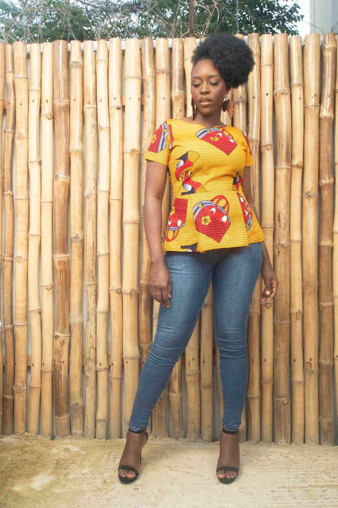 SURA African Print Ankara Peplum Top - Yellow, Red | African Clothing ...