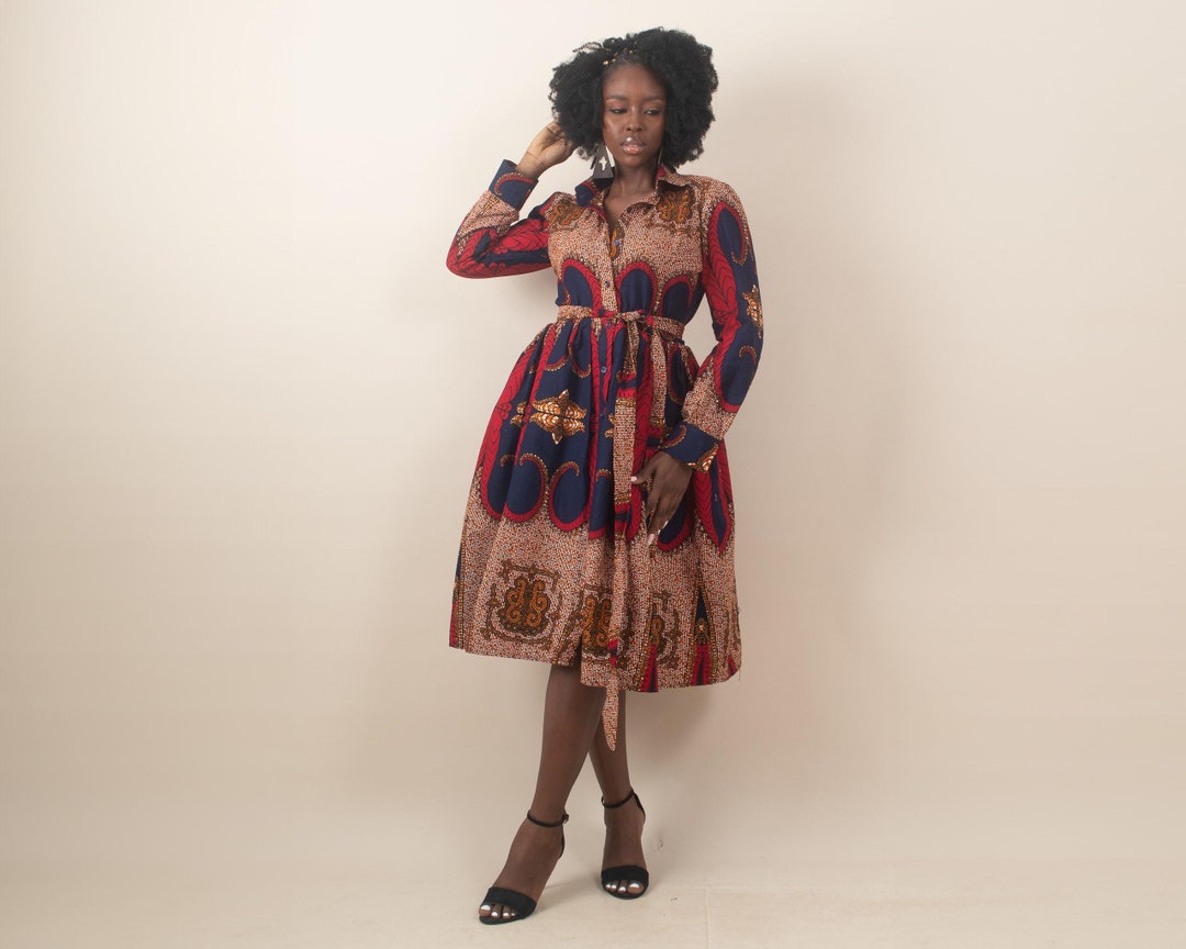 ZARACHI African Print Ankara Midi Shirt Dress | Ankara Shirt Dress ...