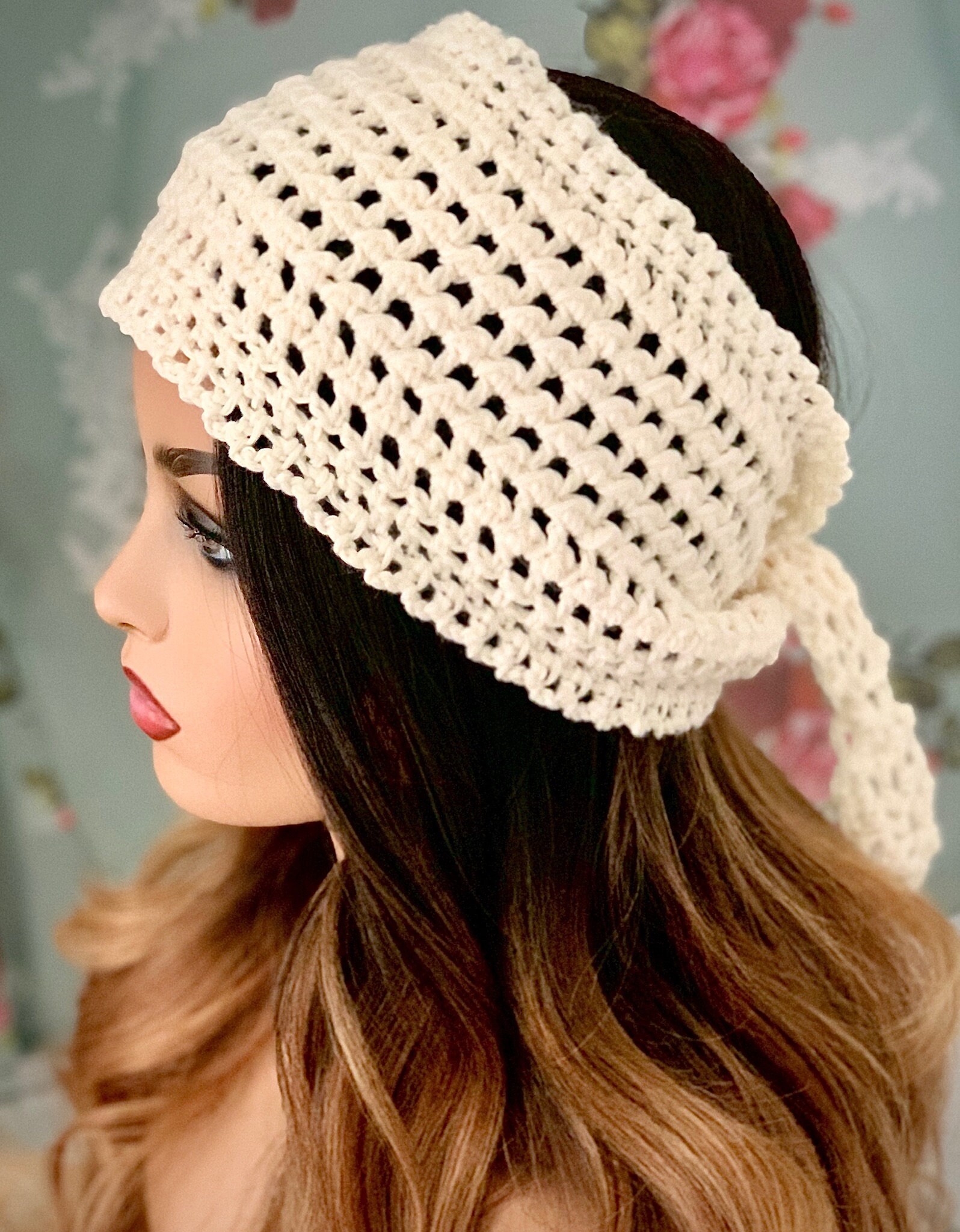Crocheted Flower Head Scarf ~ Whipped Cream ***Ready to Ship***