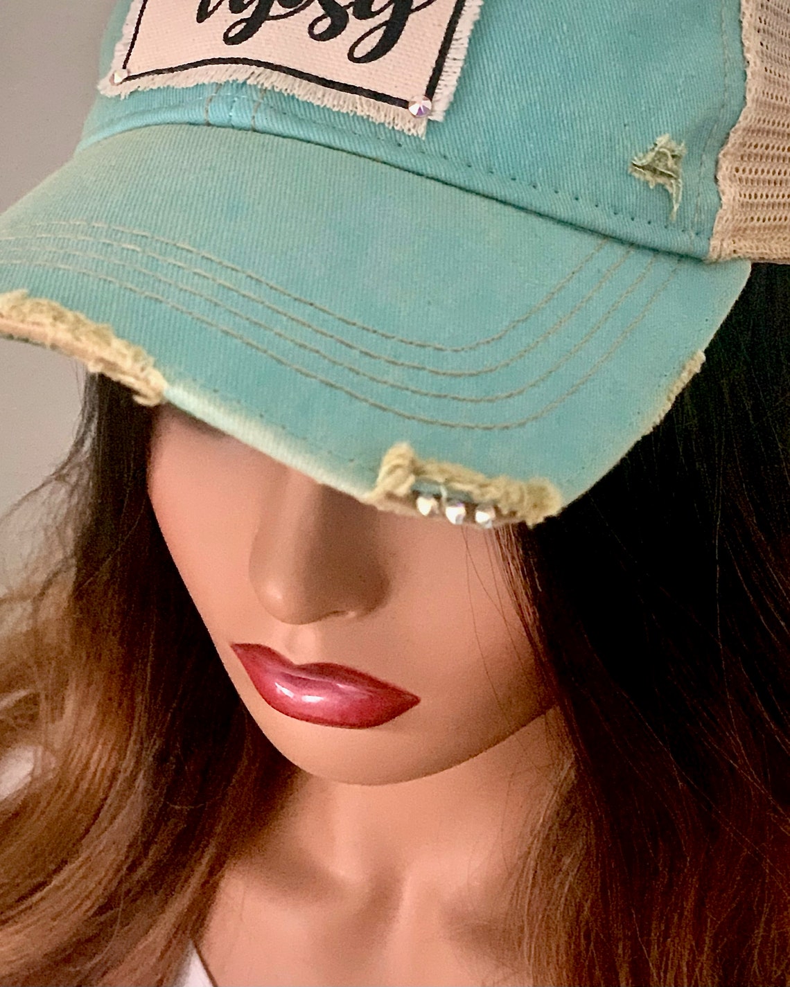 Tanned & Tipsy Bling Baseball Hat/ Aqua Distressed-ready to Ship - Etsy