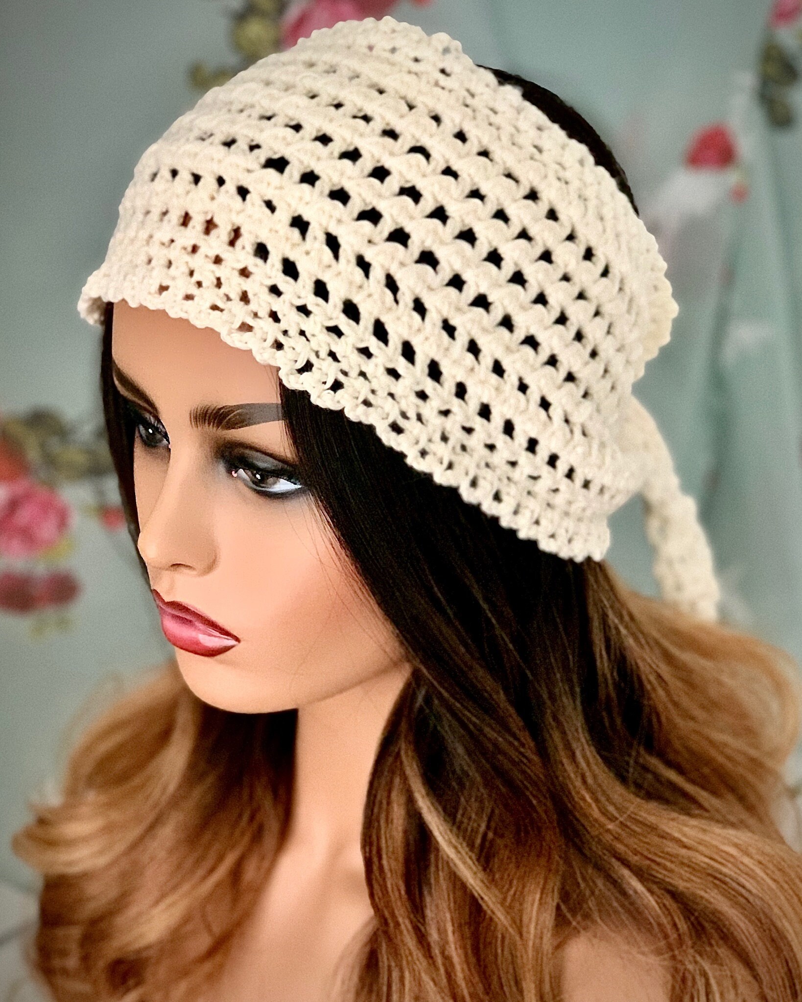 Crocheted Flower Head Scarf ~ Whipped Cream ***Ready to Ship***