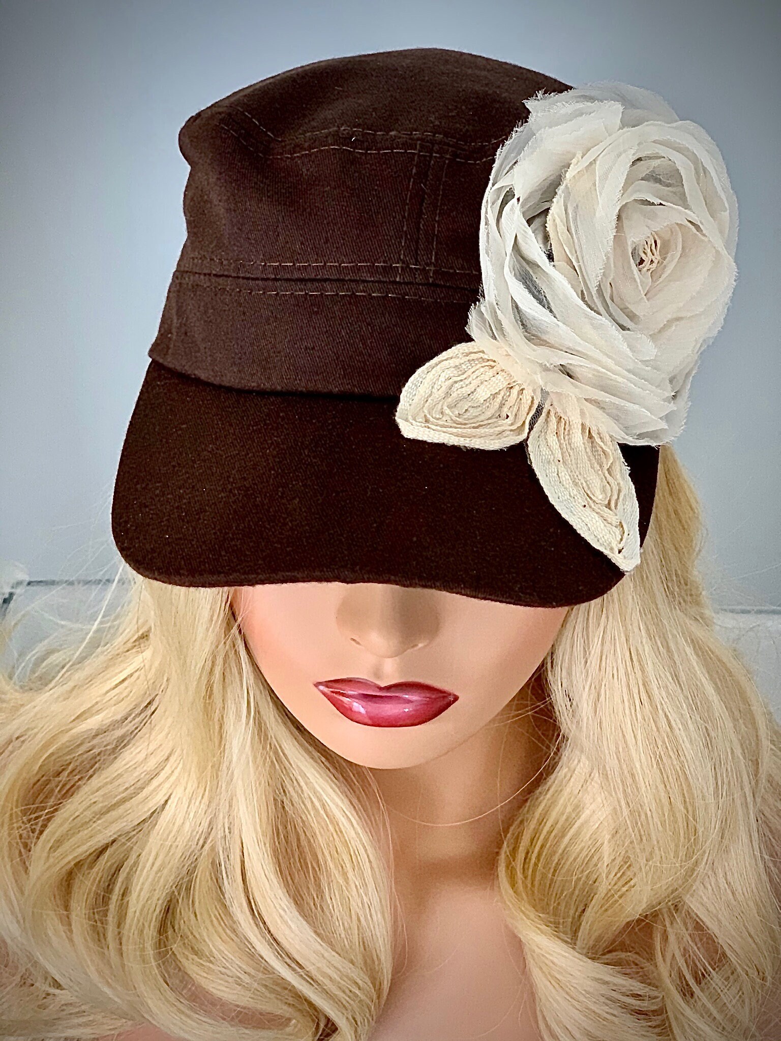 Flower Cadet Hat~ Rustic Brown~***Ready to Ship***