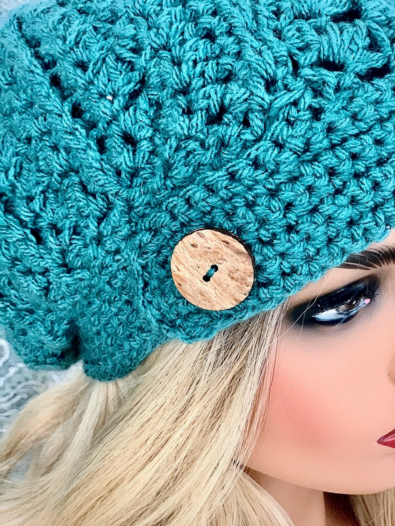 Button Slouch Beanie ~ Antique Teal ***Ready to Ship***