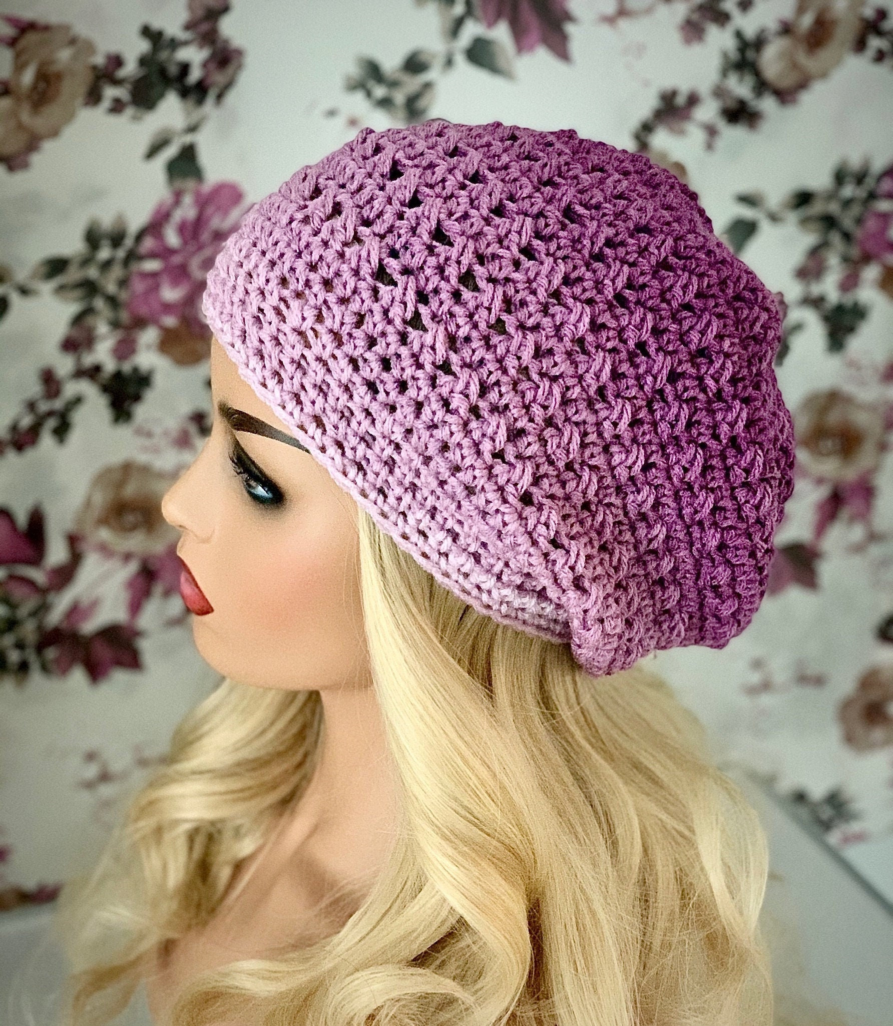 Crocheted Slouch Beanie ~ Purple Ombré ~ ***Ready to Ship***
