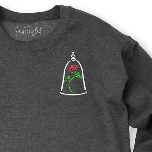 Beauty and the Beast Embroidered Crewneck Disney Embroidered - Etsy