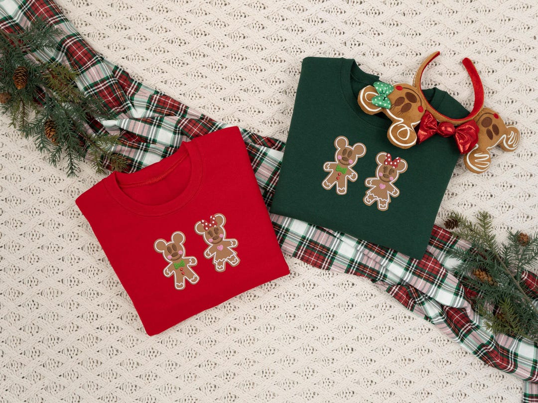 Gingerbread Mickey and Minnie Embroidered Crewneck Sweatshirt | Mickey ...