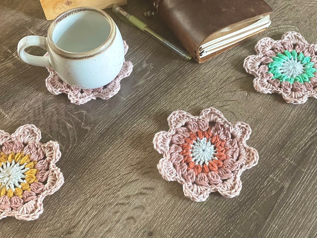 Flower Power Coasters Set Crochet Coasters Spring Summer Decor - Etsy