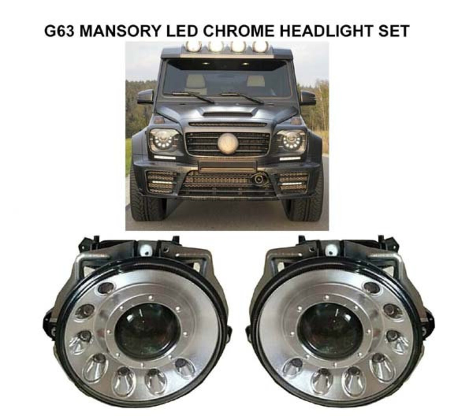 W463 G-Wagon Mansory LED Chrome Projector Headlights set W463 | Etsy