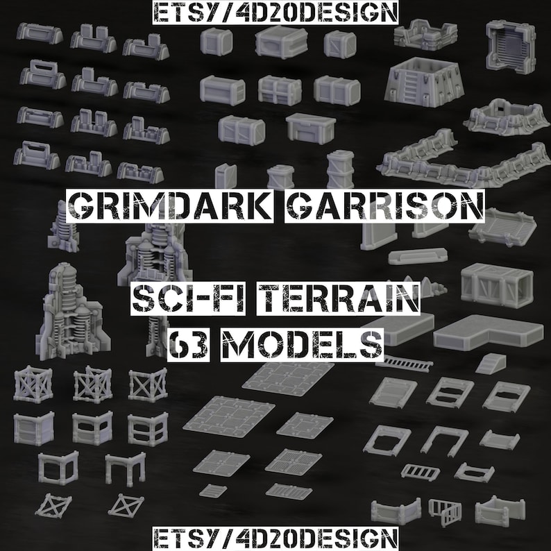 Grimdark Garrison | 63 Pieces | Sci-fi Terrain Pack | Modular Terrain for Warhammer 40k ...