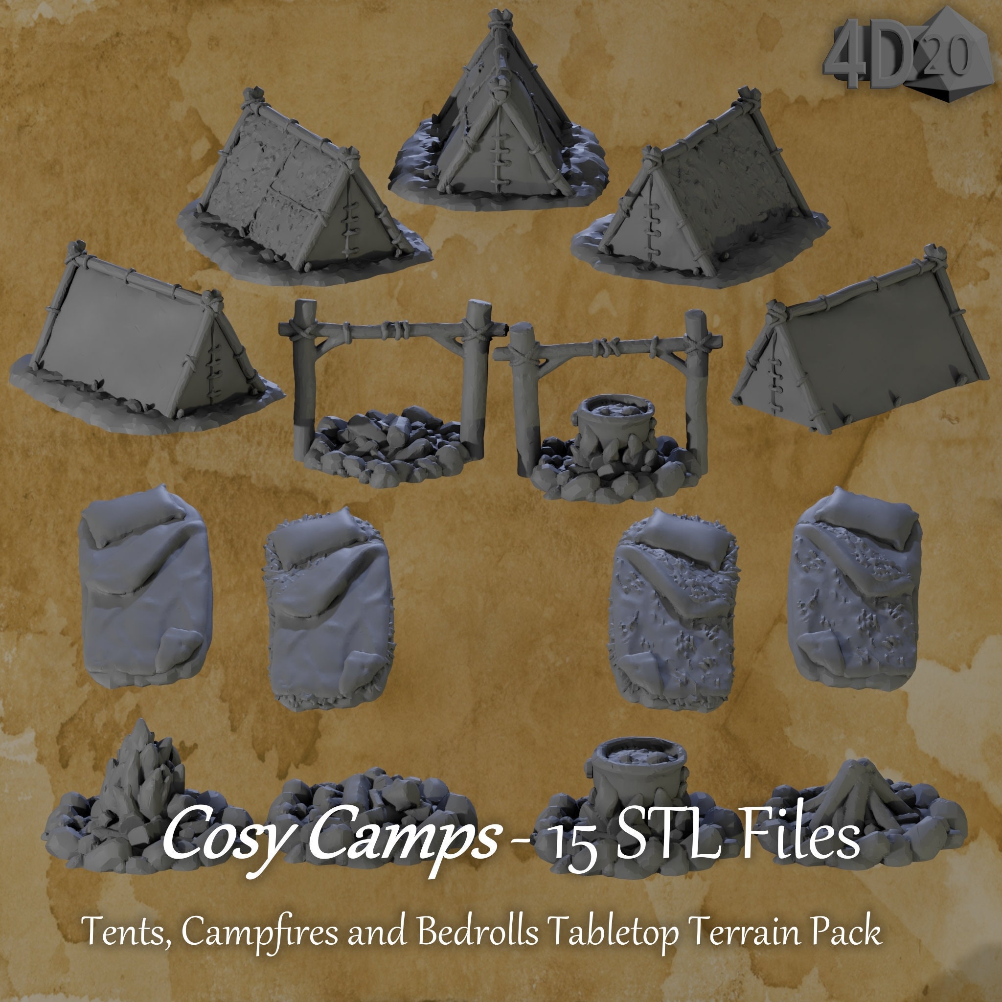 Cosy Camps | 15 Campsite Tents and Accessories | 3D Printable Fantasy ...