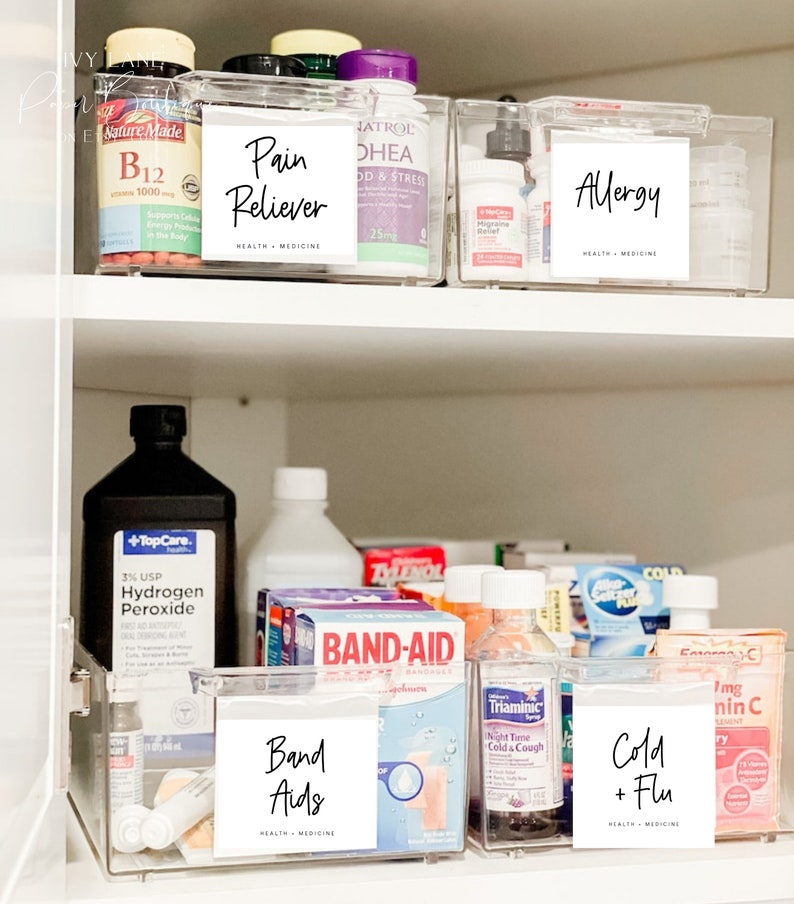 Handwritten Medicine Cabinet Label Template, Modern Medicine Cabinet ...