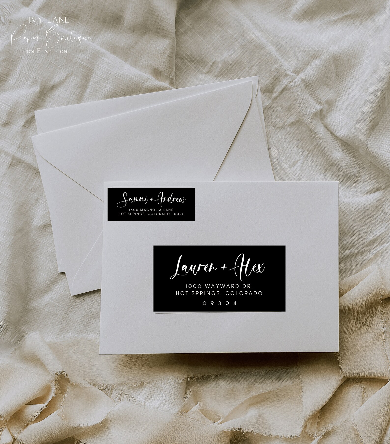 PARVATI | Modern Guest Address Labels | Black Address Label, Black ...