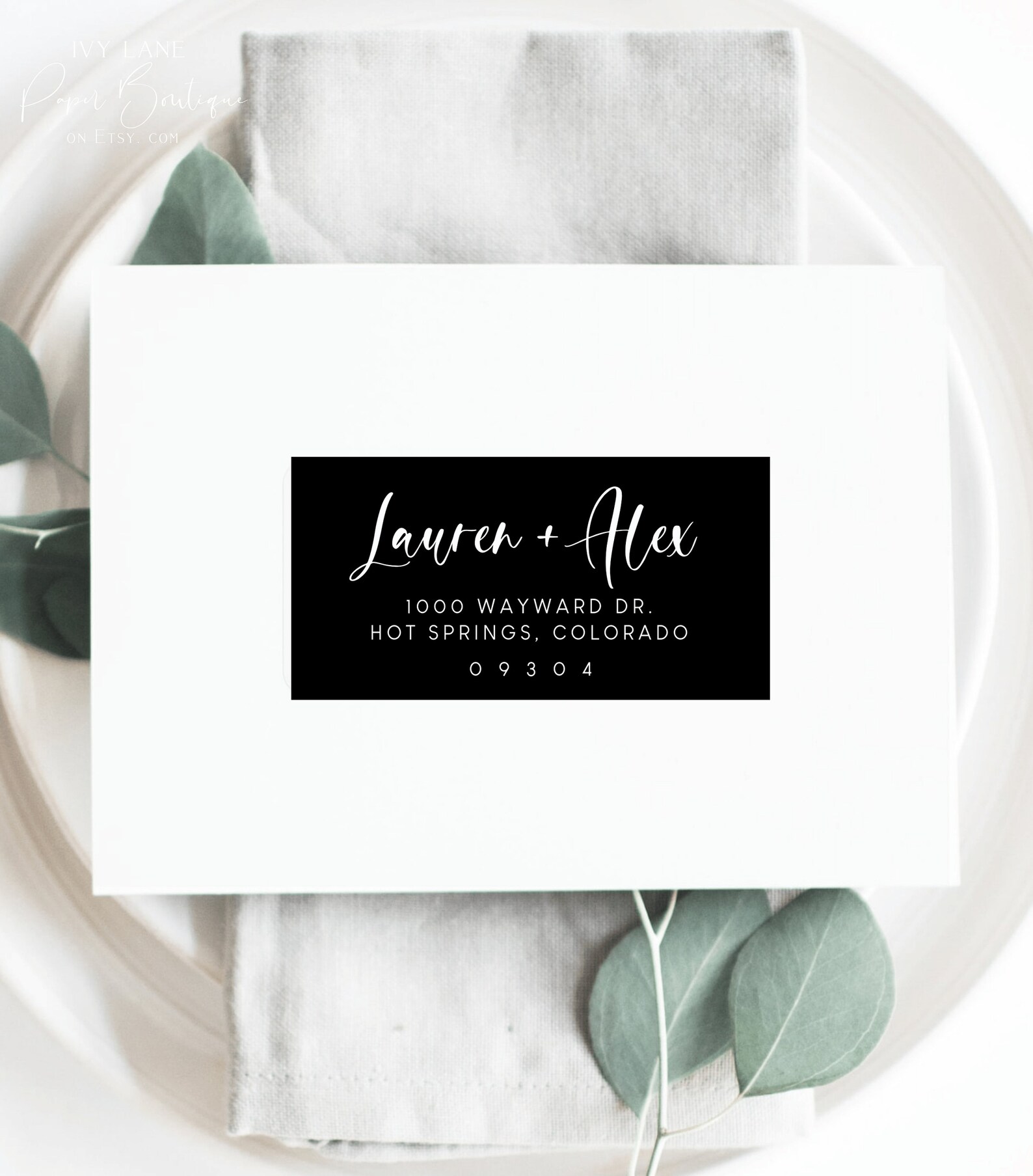 PARVATI | Modern Guest Address Labels | Black Address Label, Black ...