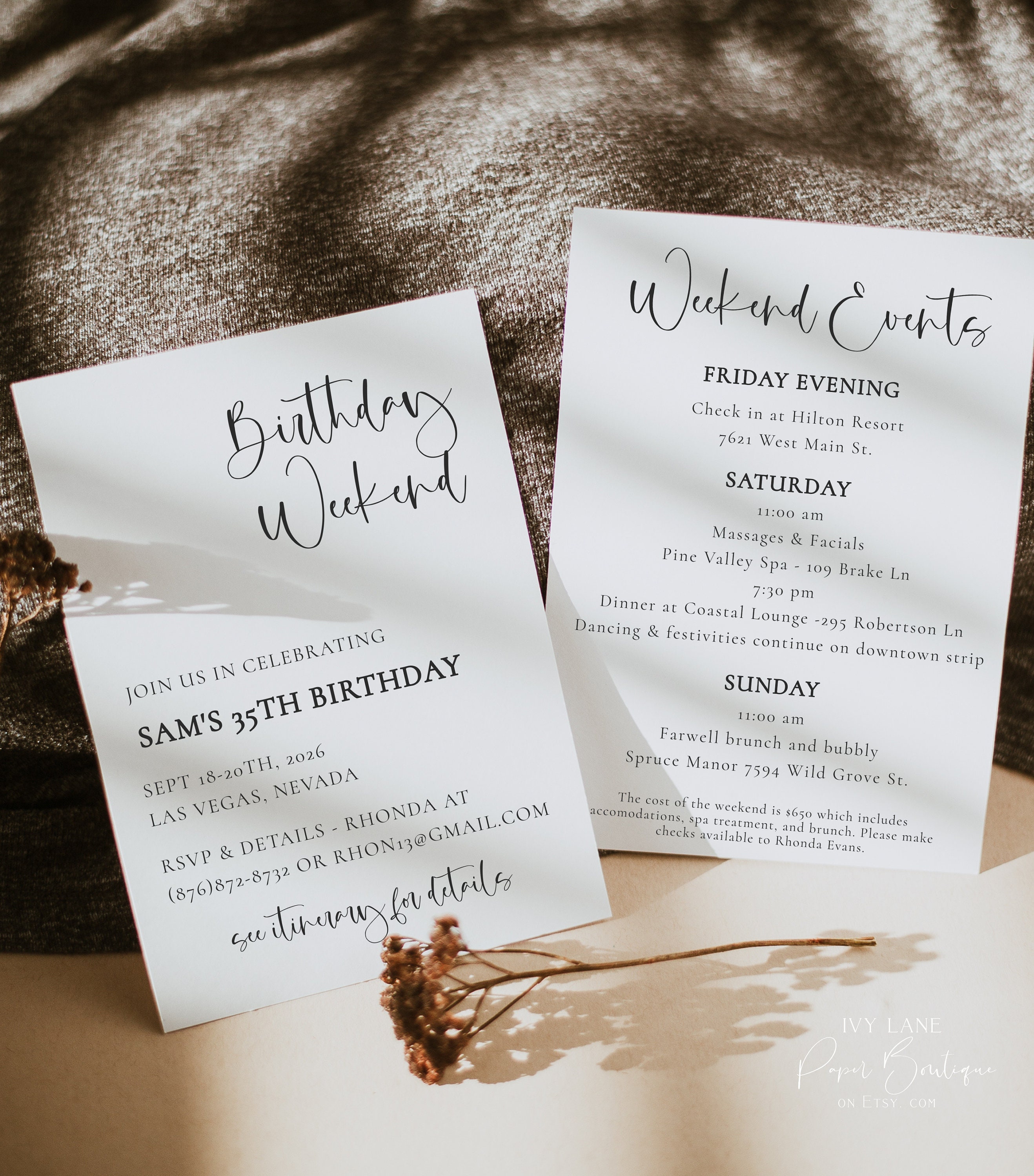 WILLOW Birthday Invitation Template, Modern Minimalist Birthday Weekend ...