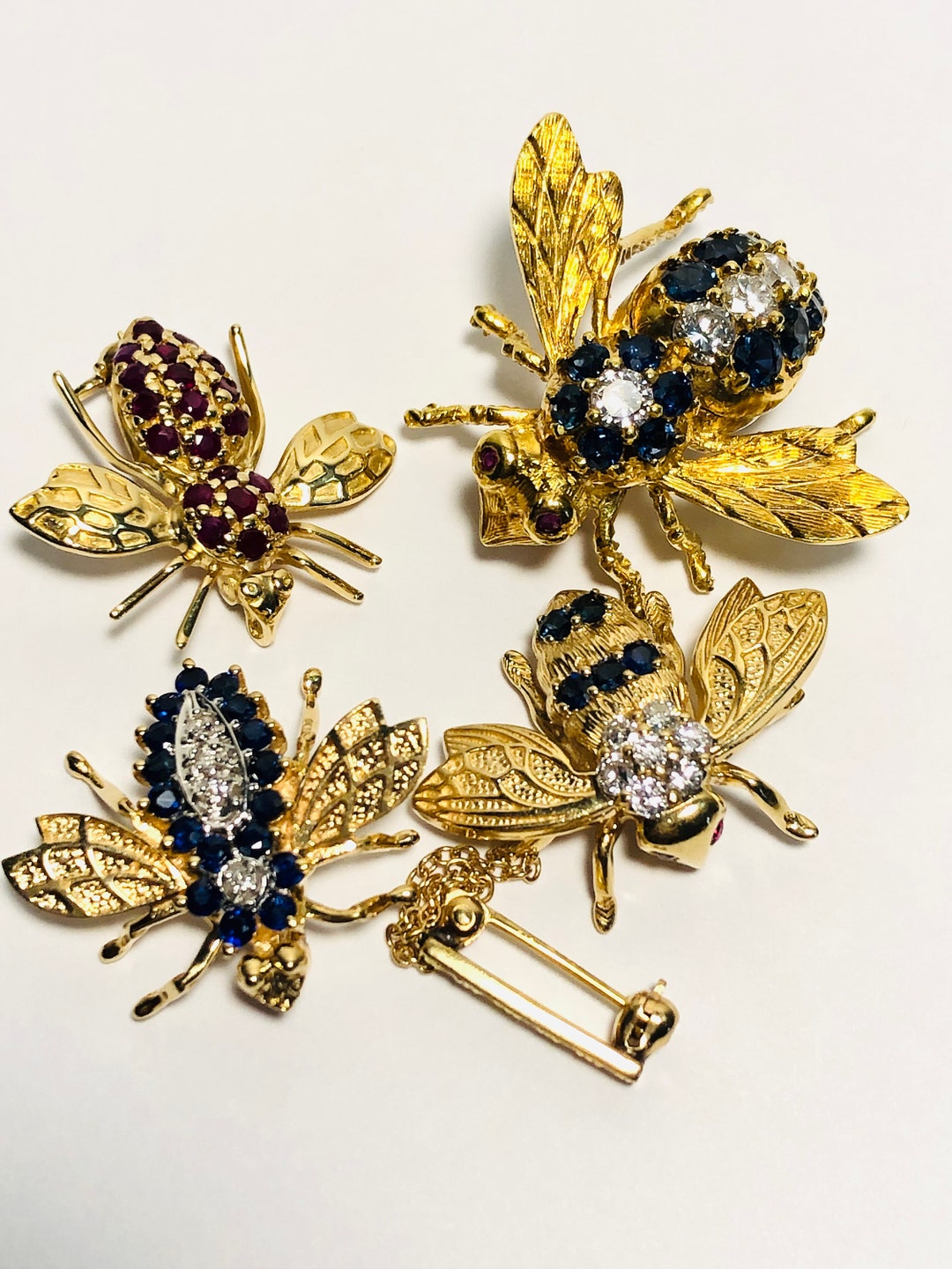 Rare Large 18k Herbert Rosenthal Ruby, Sapphire, Diamond Bee Brooch Lot ...