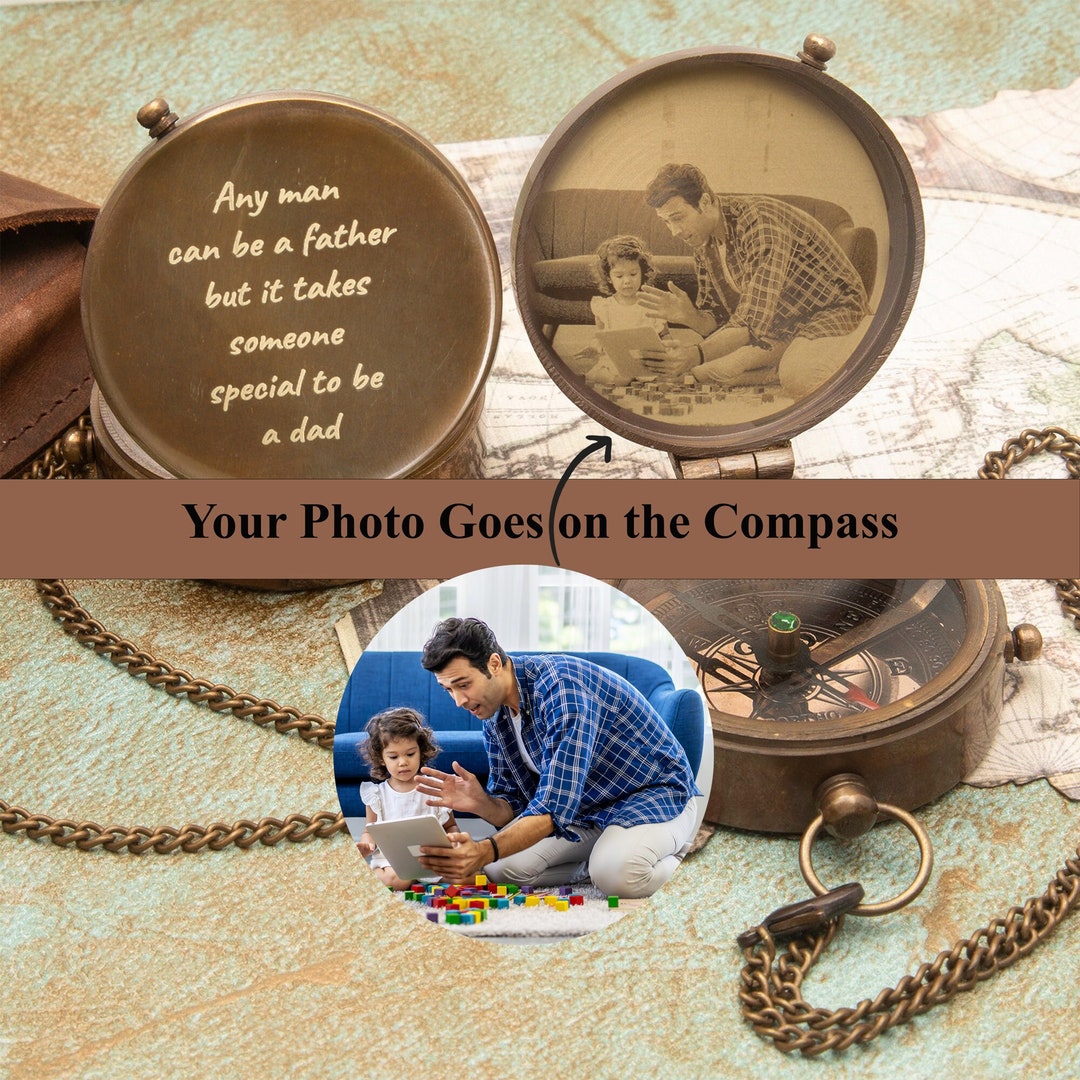 Dad and Child Photo Engraved Compass, Father's Day Gift for Husband ...
