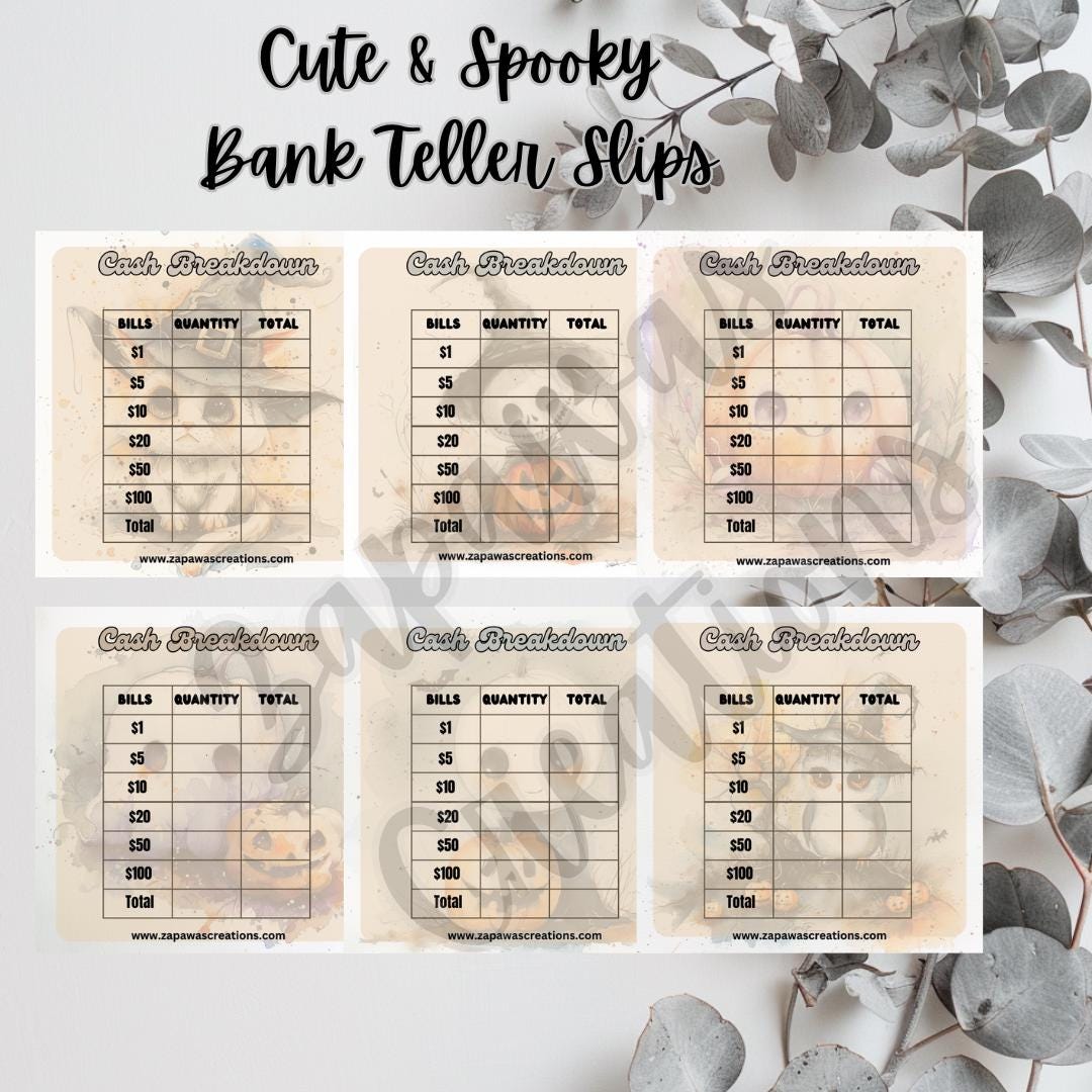 Cash Breakdown Teller Slip |cute & Spooky Theme Digital Download | Cash ...