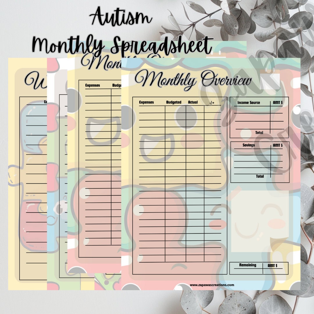 Autism Awareness Monthly Budget Cash Saving PDF Bundle | Digital ...