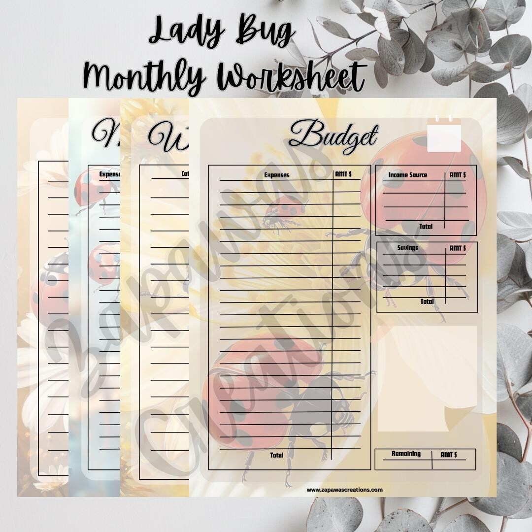 Monthly Budget Cash Saving PDF Bundle | Ladybug Theme | Digital ...