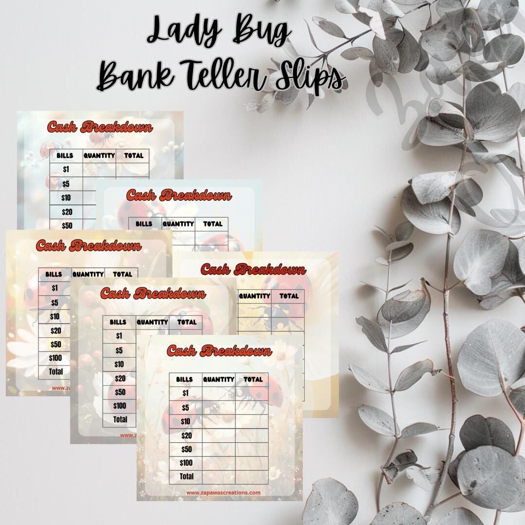 Ladybug Cash Breakdown Teller Slip | Digital Download | Cash Budget ...