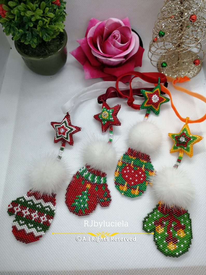 Beaded Mitten Christmas Ornament: Handmade Holiday Decoration - Etsy