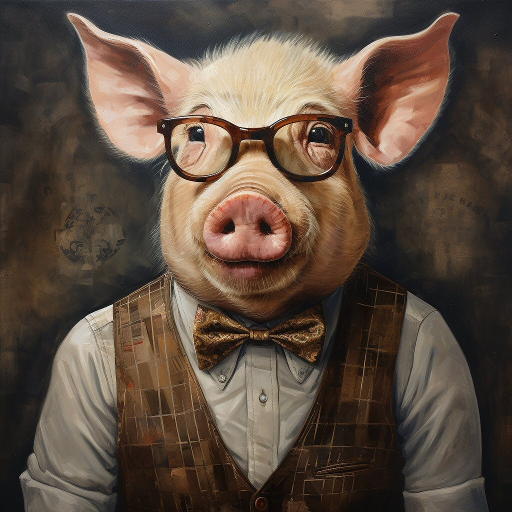 Urban Farm Pig Print Cute Pig Animal Portrait Victorian Animal With ...